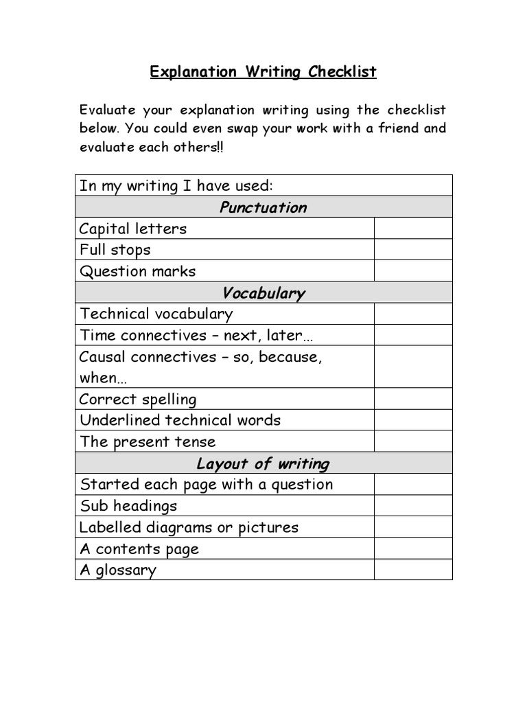 Explanation Writing Checklist | PDF