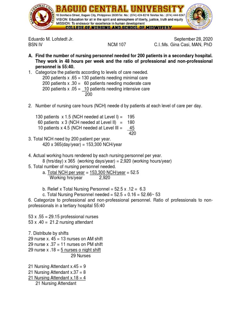 Staffing Computation | PDF | Patient | Nursing