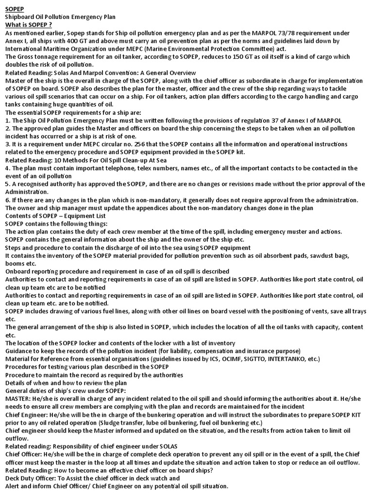 SOPEP | PDF | Oil Spill | Ships