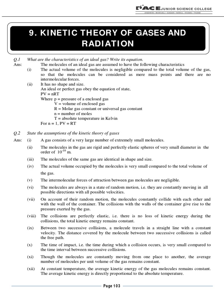 Kinetic Theory of Gases and Radiation PDF | PDF | Gases | Heat