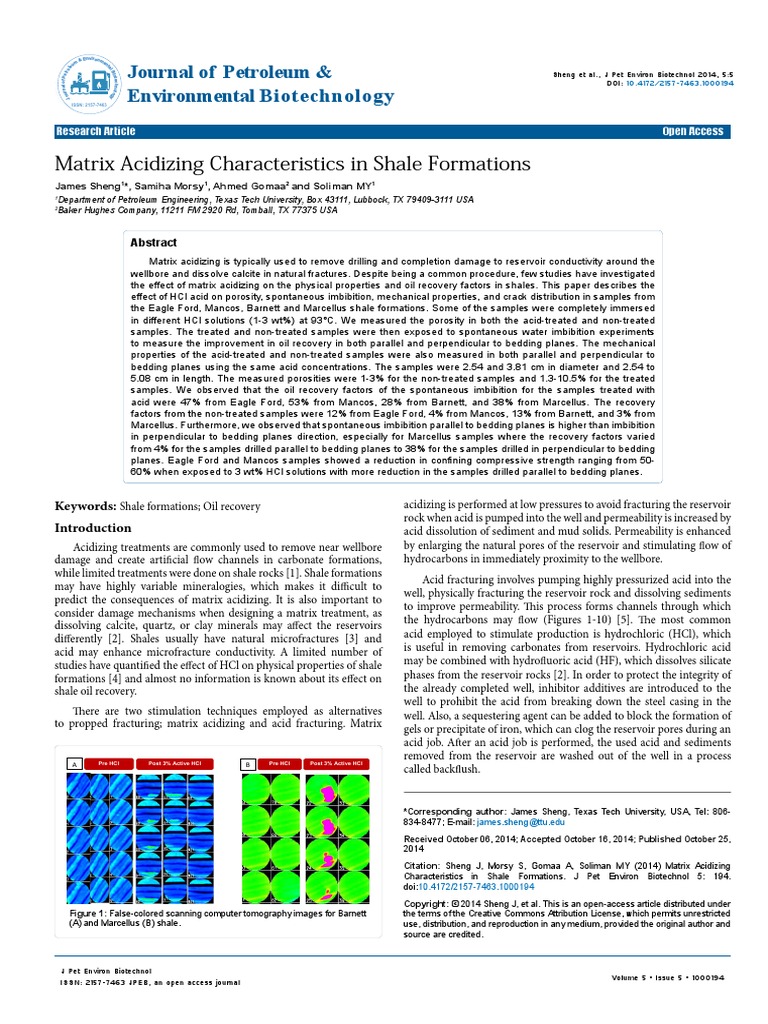 Matrix Acidizing Characteristics in Shale Formations 2157 7463.1000194 ...