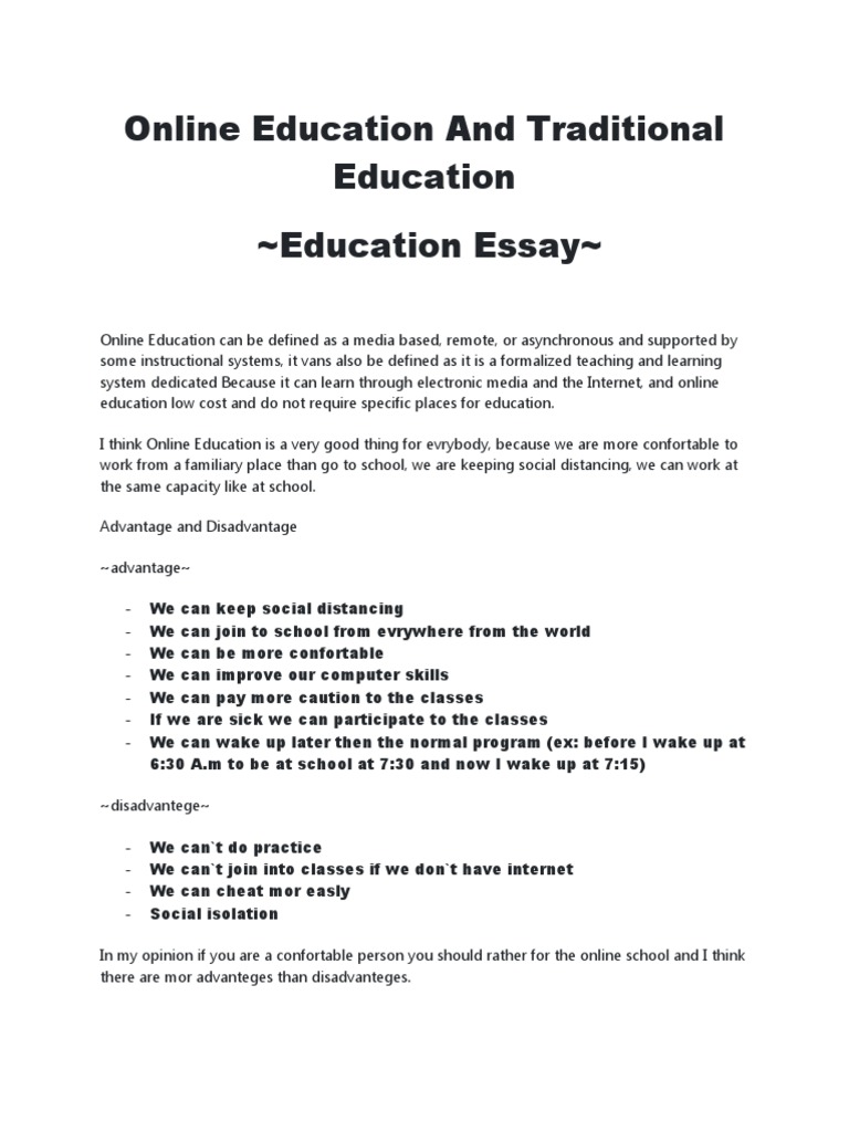 Online Education and Traditional Education Education Essay | PDF