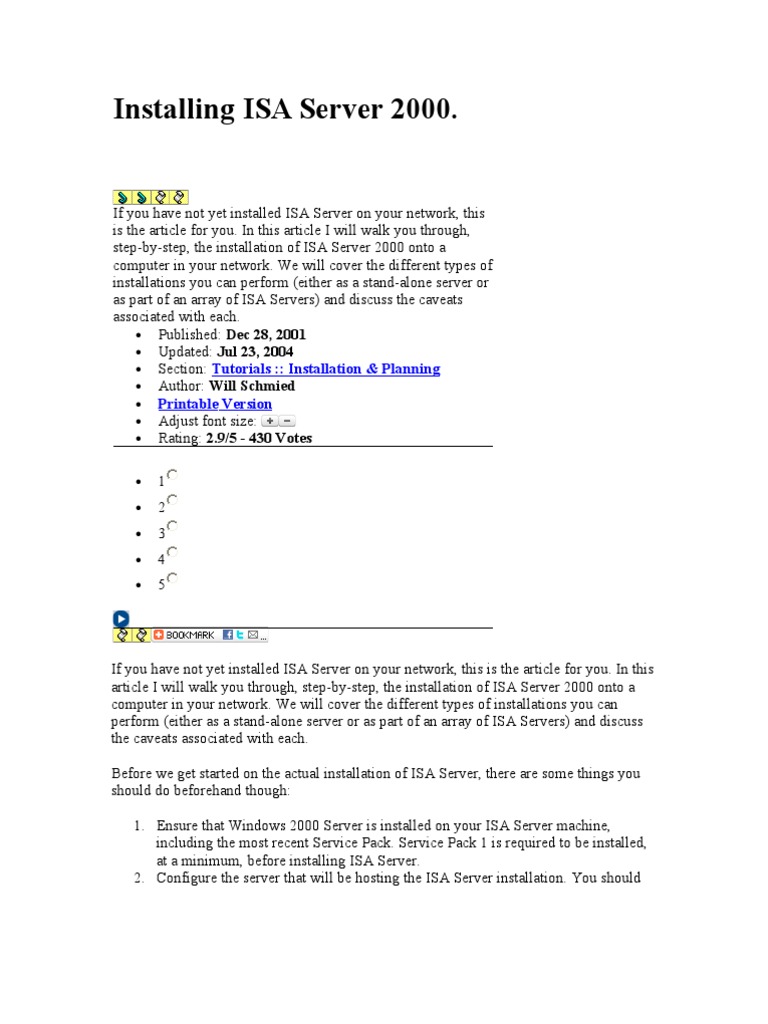 Installing ISA Server 2000 | PDF | Windows Server 2003 | Random Access ...