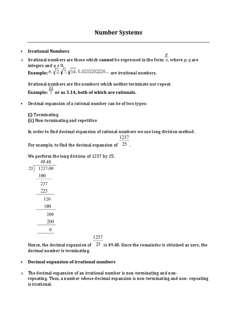 Number Systems: Irrational Numbers | Download Free PDF | Fraction ...