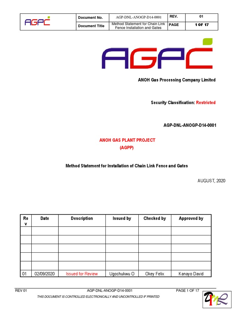 AGP DNL ANOGP D14 0001method Statement For Installation of Chain Link ...