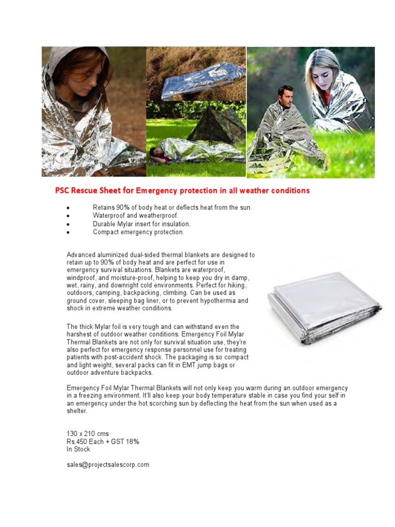 PSC Rescue Sheets For All Weather Protection | PDF
