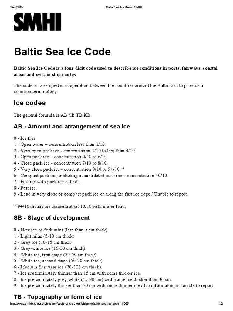 Baltic Sea Ice Code - SMHI+ | PDF | Sea Ice | Ice