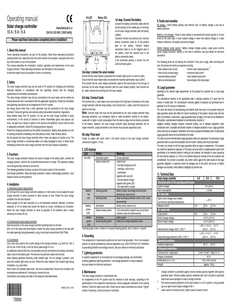 Operating Manual: Solar Charge Controller | PDF | Solar Panel | Fuse ...