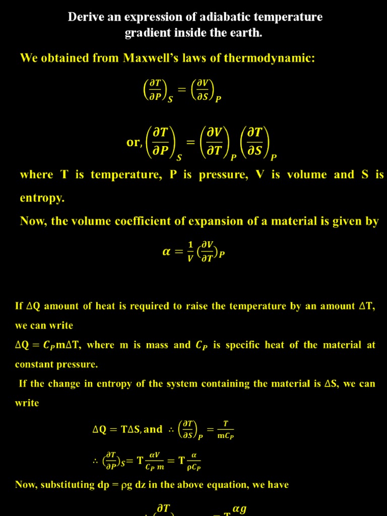 Derive An Expression of Adiabatic Temperature Gradient Inside The Earth ...
