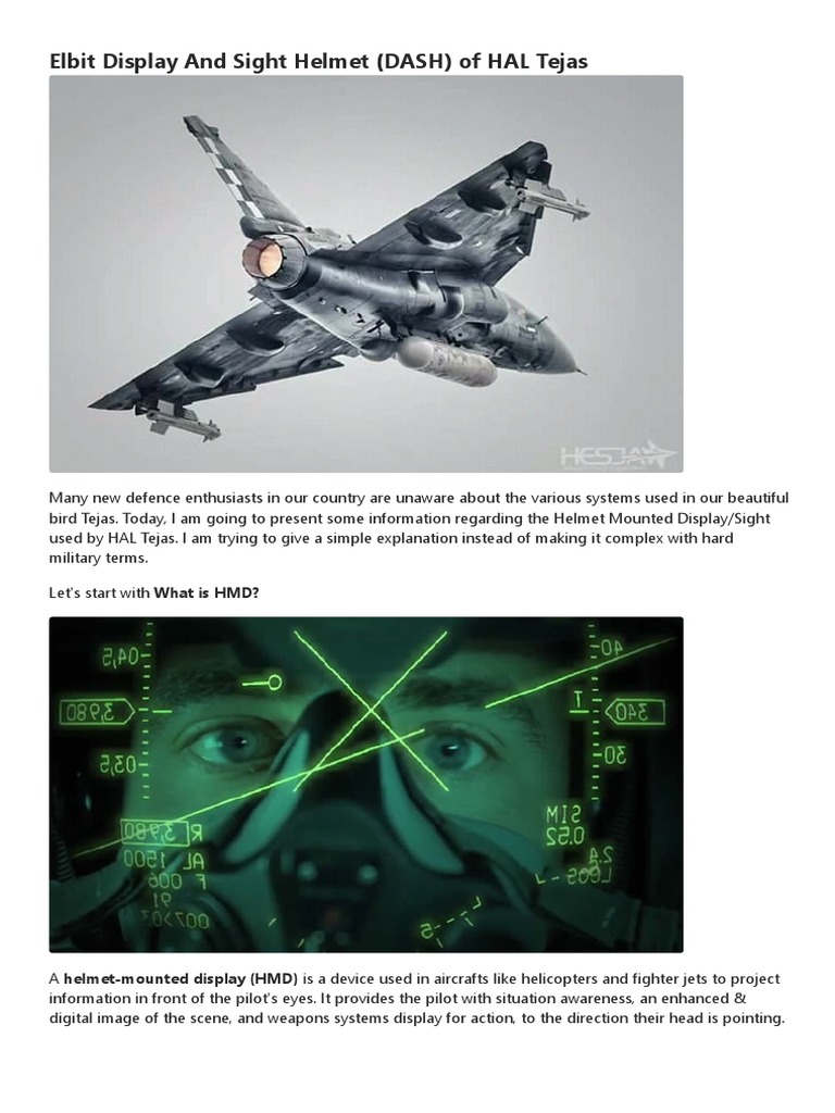 Elbit Display and Sight Helmet (DASH) of HAL Tejas - Indian Defence ...