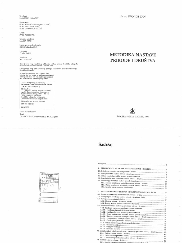 Ivan de Zan: Metodika Nastave Prirode I Društva | PDF