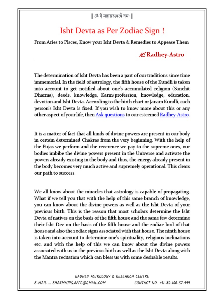 Isht Devta As Per Zodiac Sign | PDF | Astrological Sign | Planets In ...