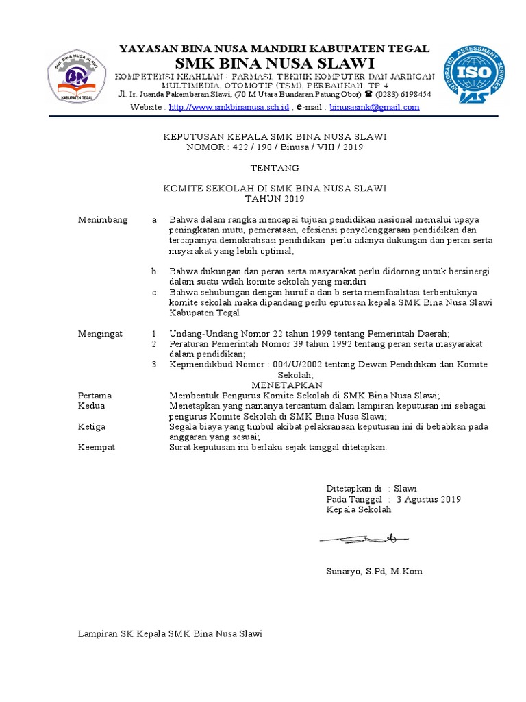 Contoh Sk Komite Sekolah 2020 New Pdf