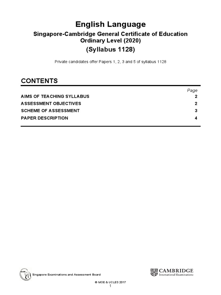 GCE O Level English (1128) Syllabus PDF | PDF | English Language ...