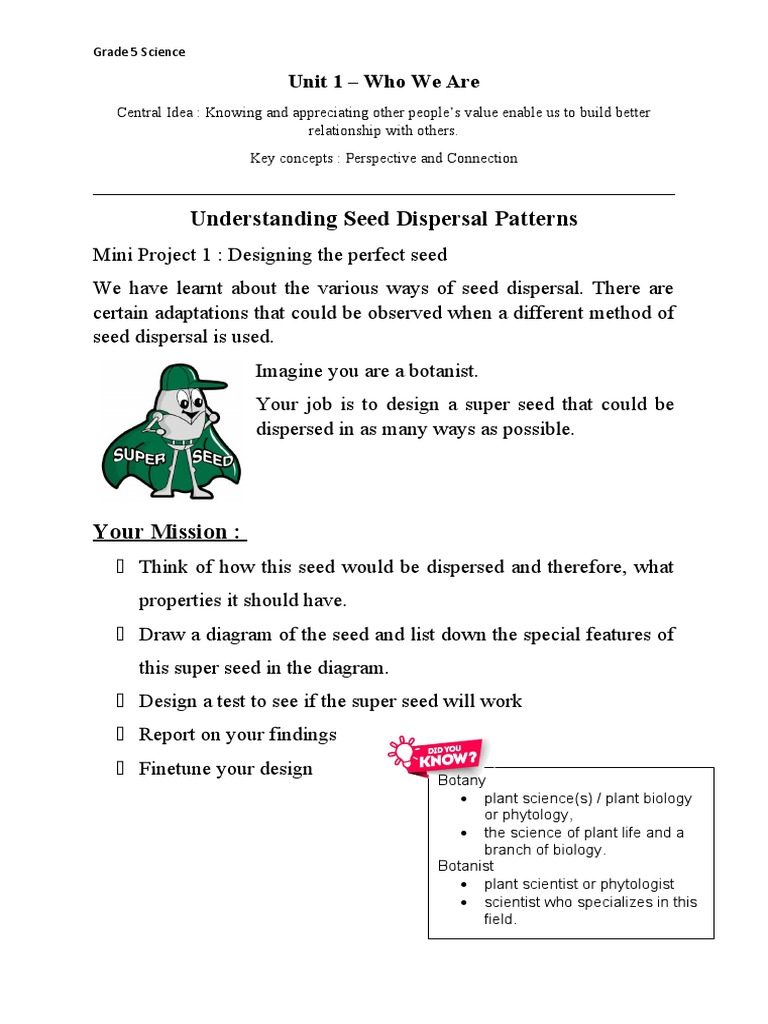 G5 Unit 1 - Seed Dispersal Mini Project | PDF