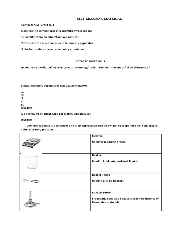 Week 1 Day 1 Science 7 1st Quarter | PDF | Laboratories | Chemicals