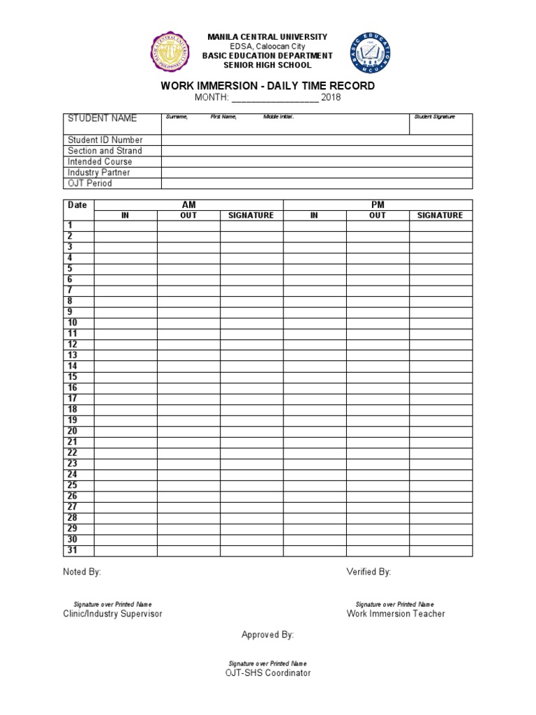 Work Immersion DTR | PDF