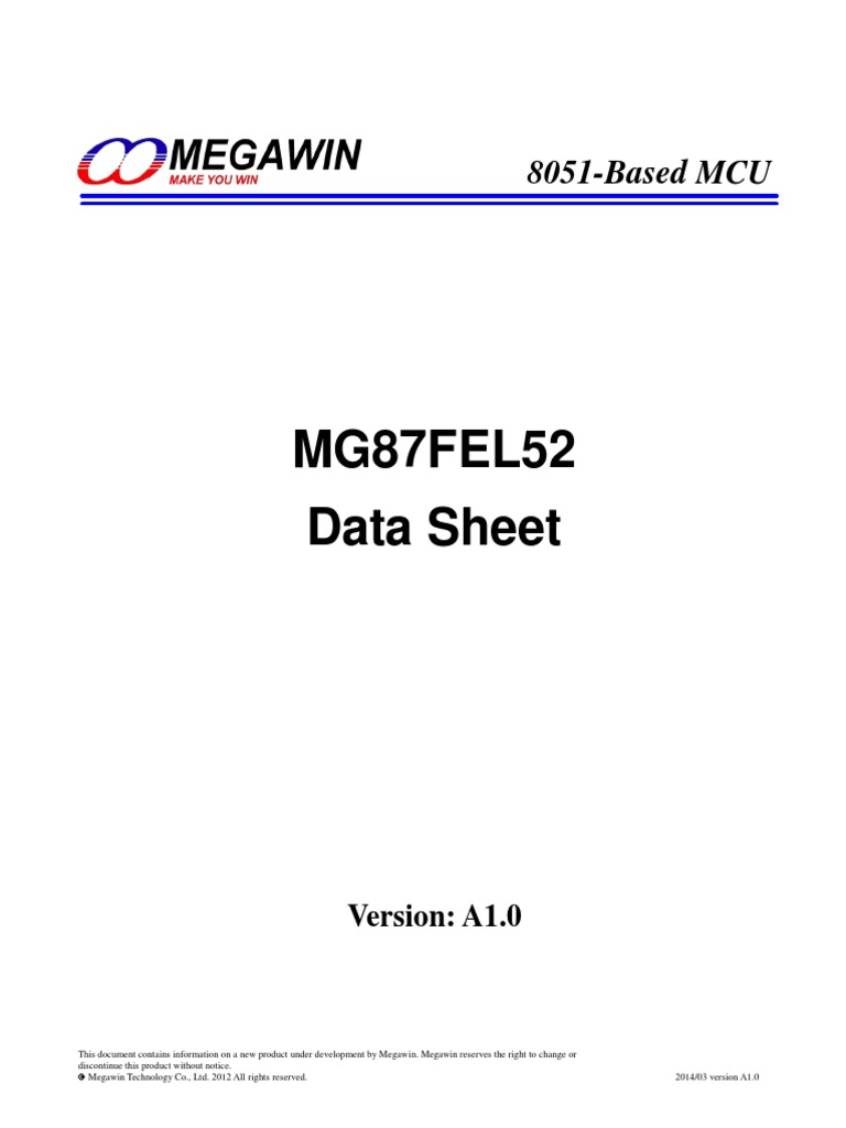 MG87FEL52 Data Sheet: 8051-Based MCU | PDF | Microcontroller | Random Access Memory