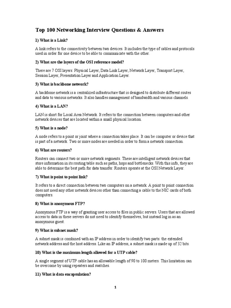 Top 100 Networking Interview Questions & Answers | PDF | Computer ...