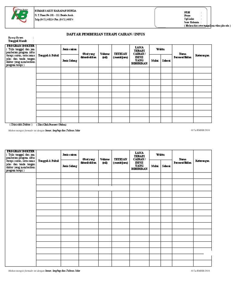 00 Formulir Daftar Pemberian Terapi Infus | PDF