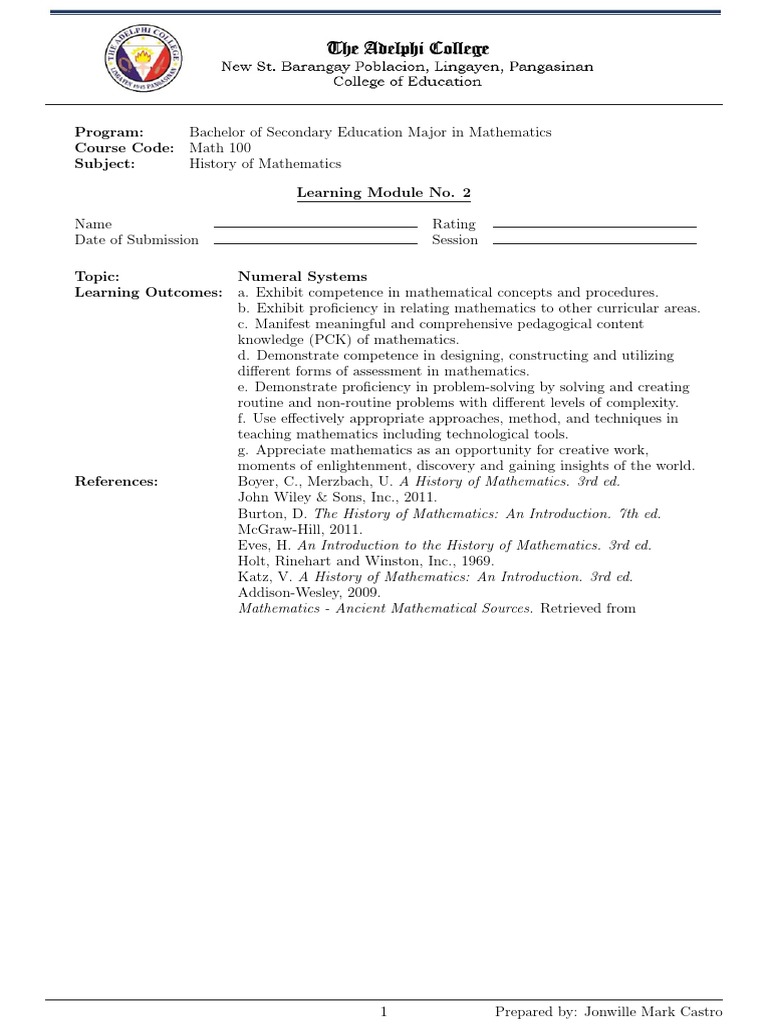 Math 100 Module 2 | PDF | Multiplication | Teaching Mathematics