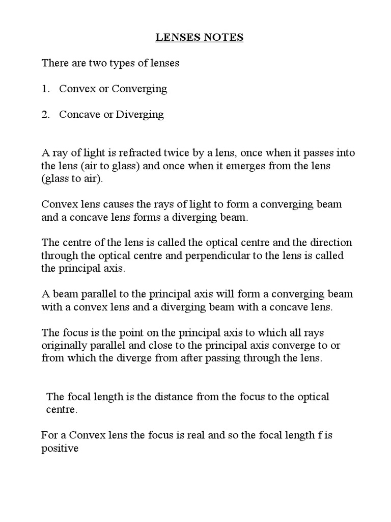 Lecture and Worksheet - Lenses | PDF | Glass Engineering And Science ...
