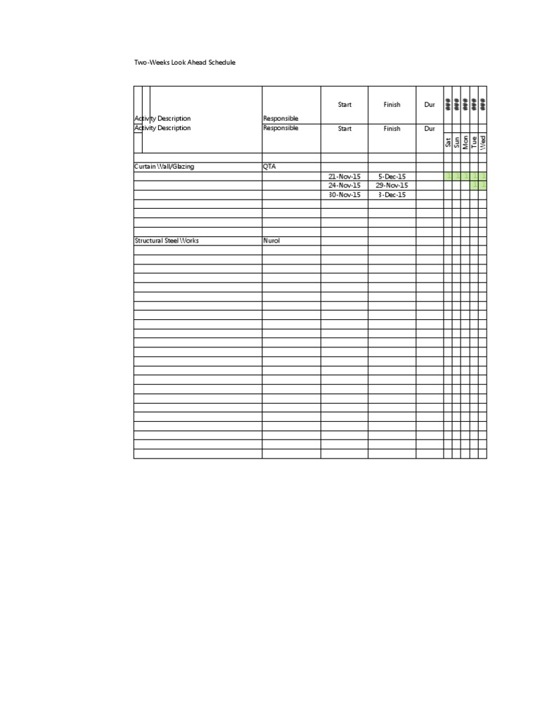Activity Description Responsible Start Finish Dur Activity Description ...