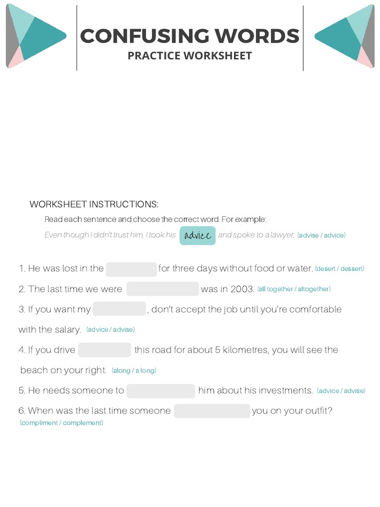 Confusing Words: Practice Worksheet | PDF | Adverb | Languages