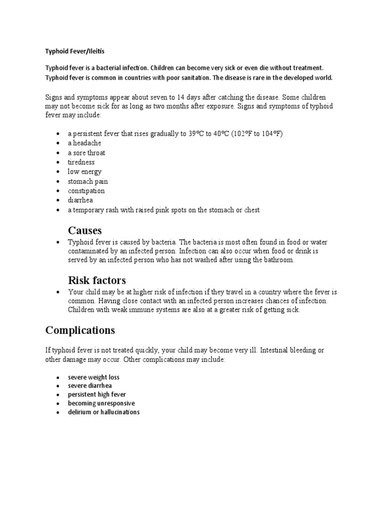 Causes: Typhoid Fever/Ileitis | PDF | Infection | Diarrhea