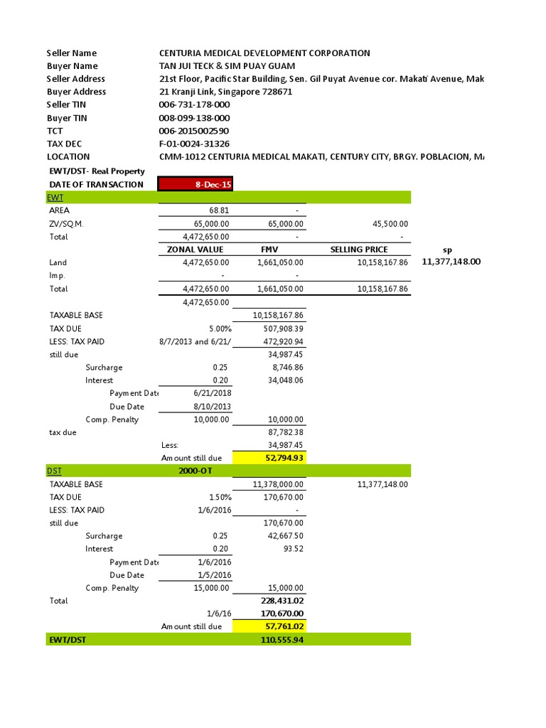 EWT/DST-Real Property Date of Transaction | PDF | Taxpayer | Taxes