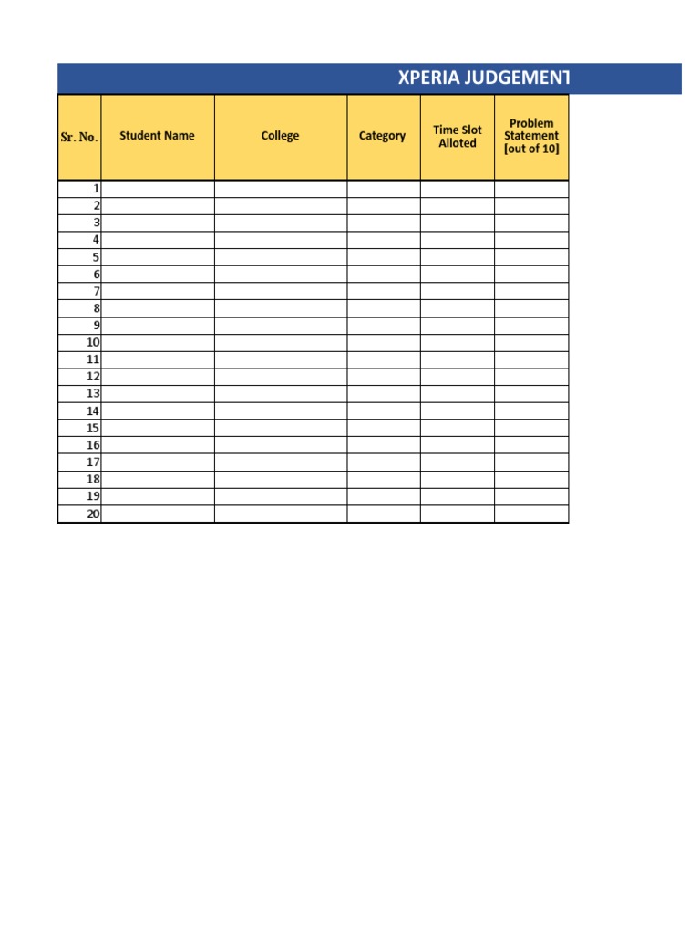Xperia Judgement Sheet: (Day) (Date) Soc, Nmims Indore | PDF