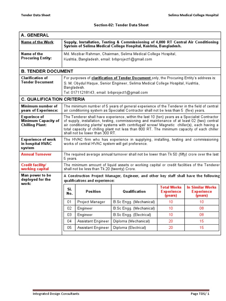 Tender Data Sheet | PDF | Mechanical Engineering | Nature