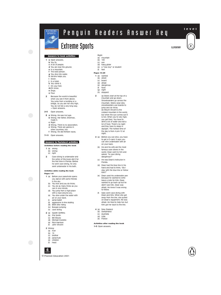 Extreme Sports Answer Key | PDF | Outdoor Recreation | Underwater Diving