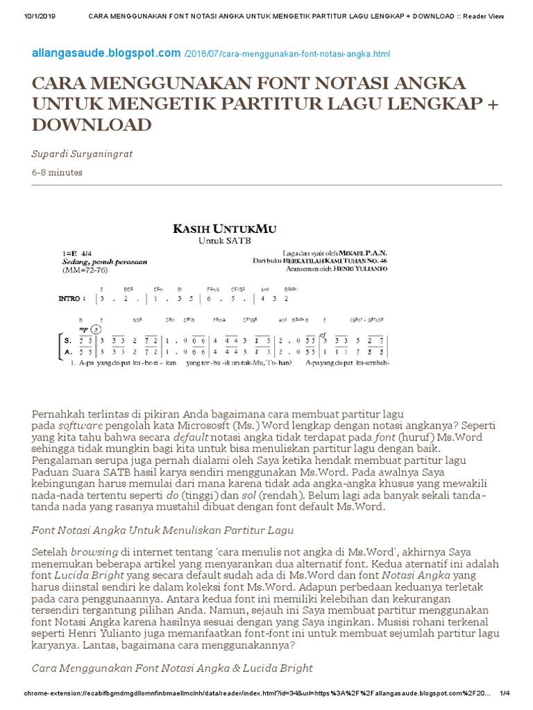 Font Notasi Angka Untuk Mengetik Partitur | PDF