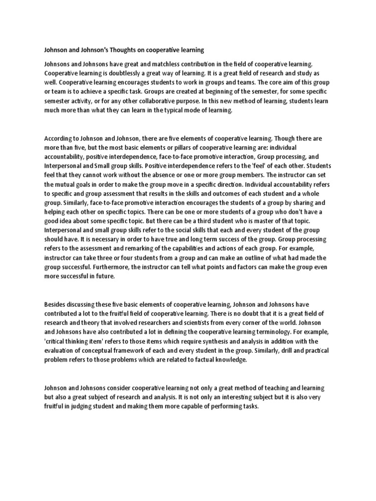 Johnson and Johnson's Thoughts On Cooperative Learning | PDF ...