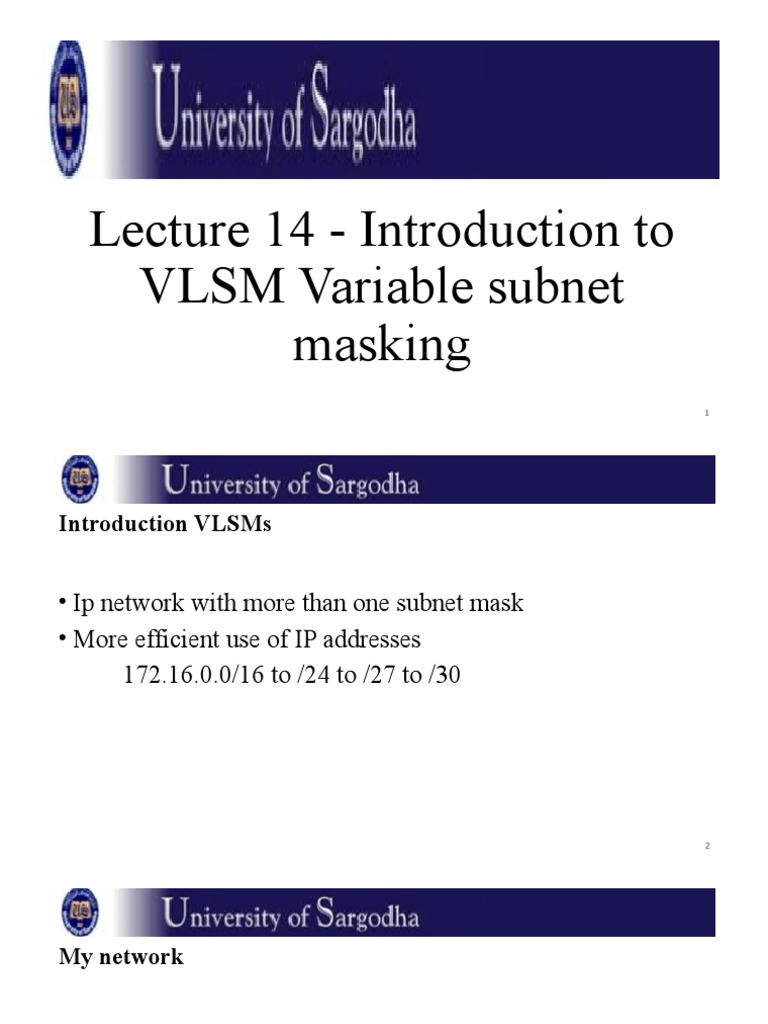 14 Lecture Introduction To Vlsm Variable Subnet Masking Pdf Computers