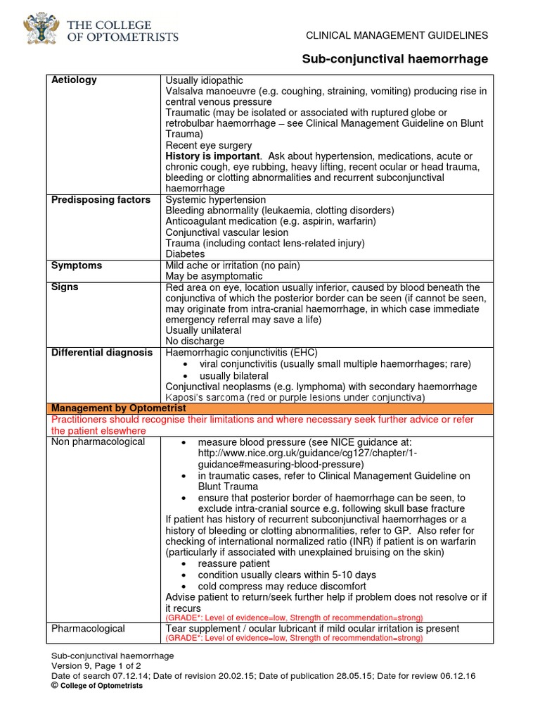 Sub-Conjunctival Haemorrhage: Aetiology | PDF | Bleeding | Coagulation