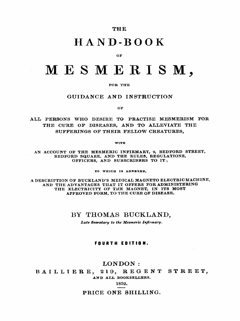 1852 - Thomas Buckland - The Handbook of Mesmerism (1852) | PDF | Pain ...