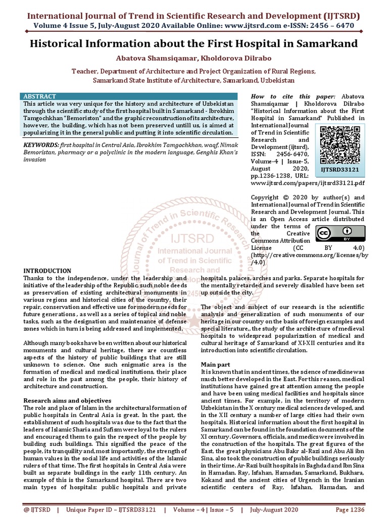 Historical Information About The First Hospital in Samarkand | PDF ...