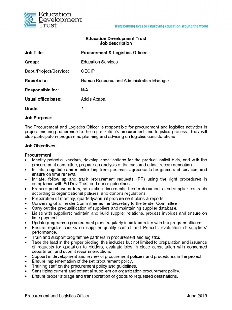 Procurement & Logistics Officer PDF | PDF | Procurement | Logistics