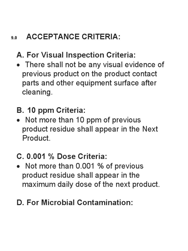 Acceptance Criteria: A. For Visual Inspection Criteria | PDF | Nature