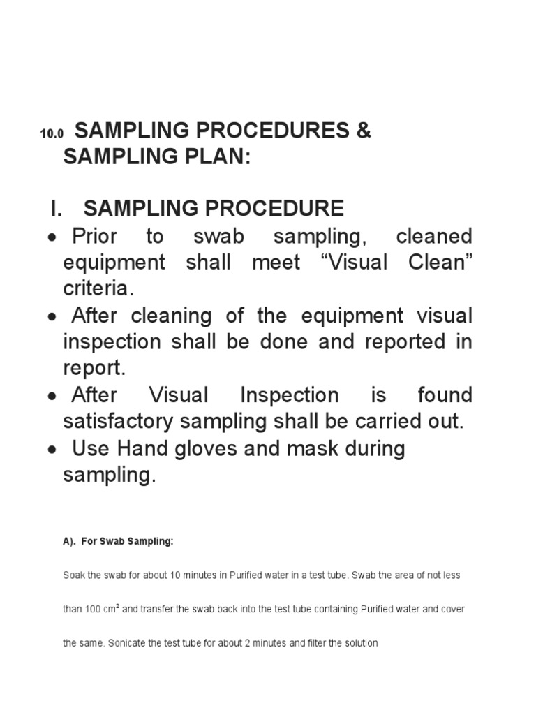 Sampling Procedures & Sampling Plan: I. Sampling Procedure: A) - For ...