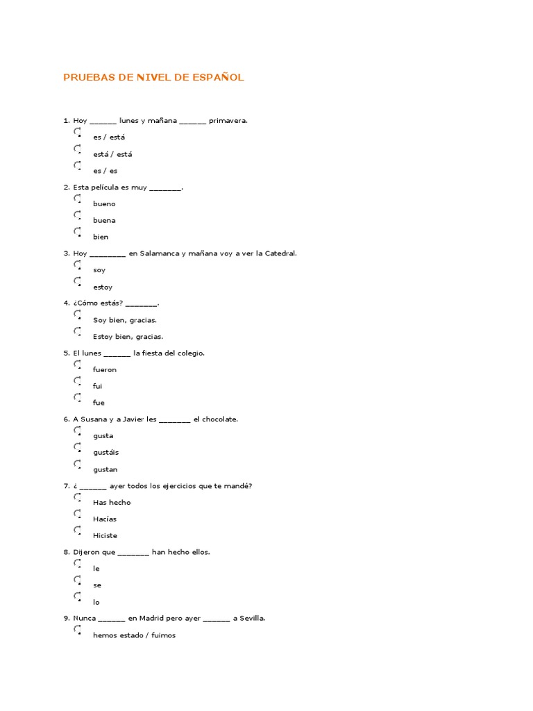 Pruebas de Nivel de Español | PDF