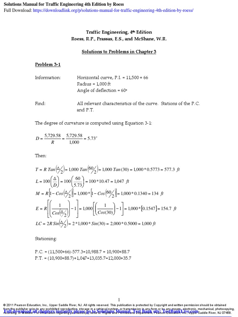 Solutions Manual For Traffic Engineering 4th Edition by Roess PDF | PDF ...