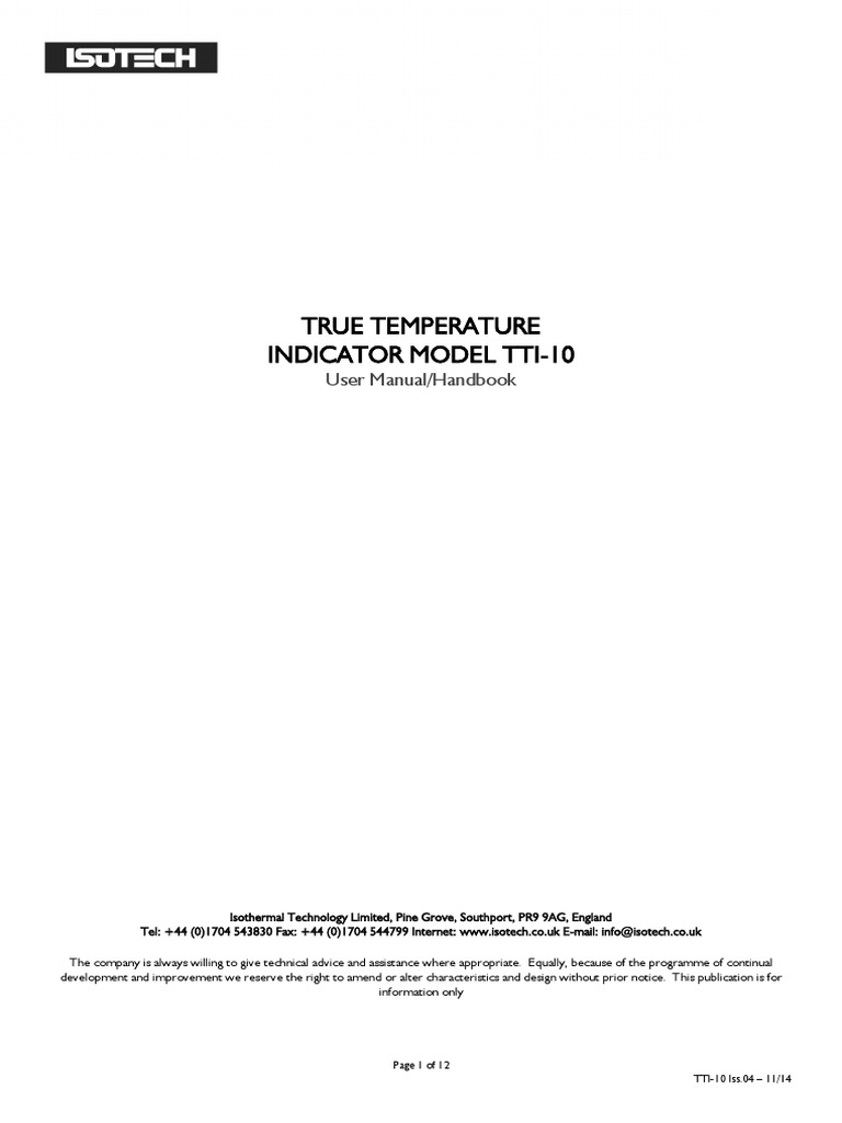 True Temperature Indicator Model Tti-10: User Manual/Handbook | PDF