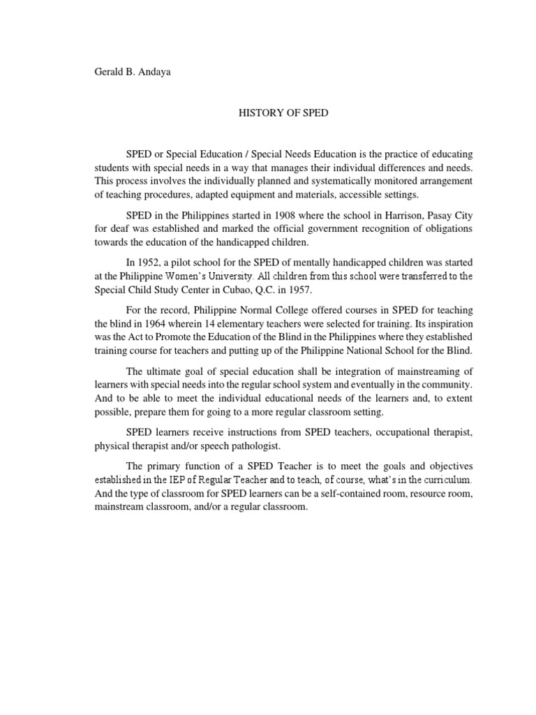 History of SPED | PDF | Special Education | Social Institutions