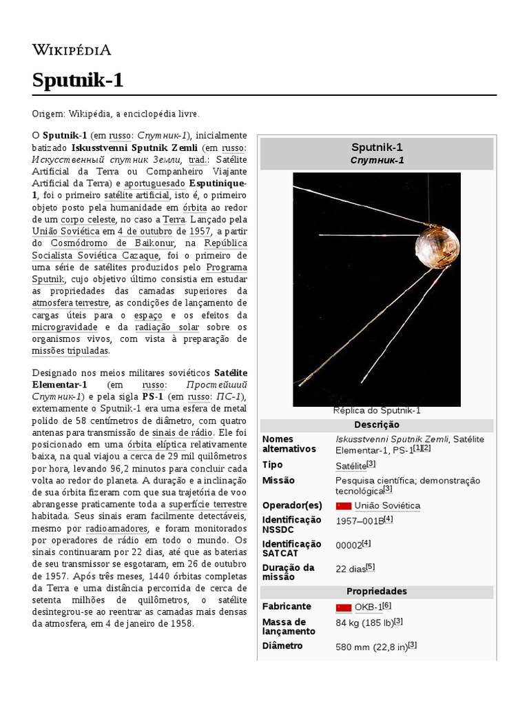 Sputnik 1 | PDF | Sputnik 1 | Satélite