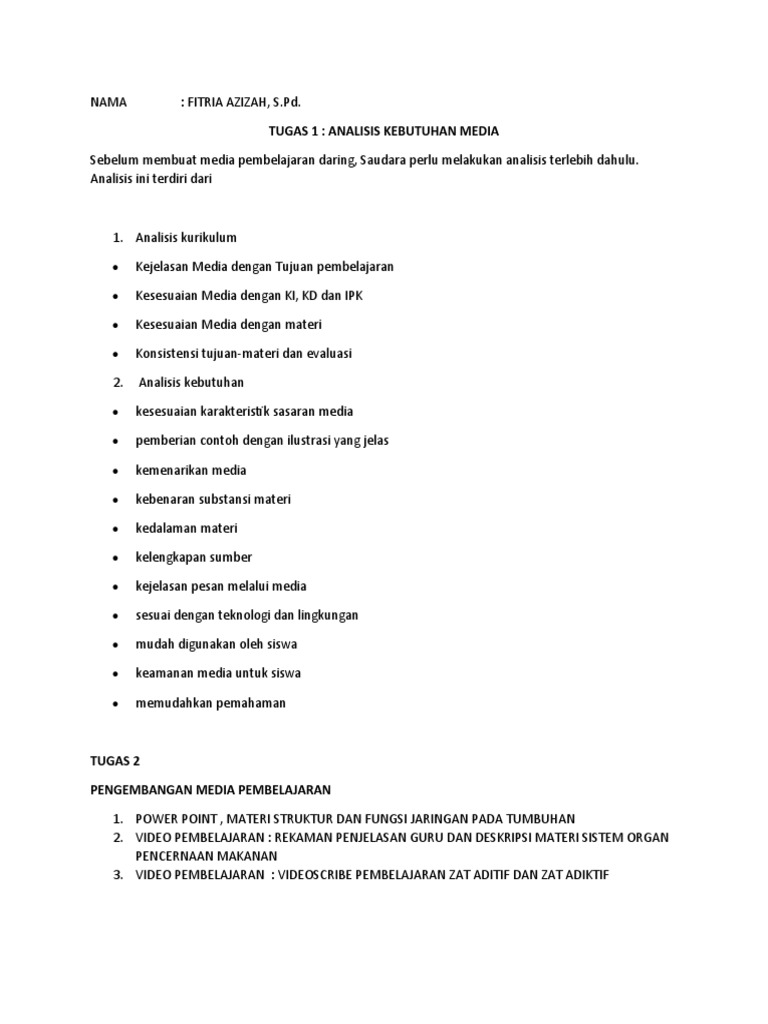 Tugas Diskusi Analisis Kebutuhan Dan Pengembangan Media | PDF