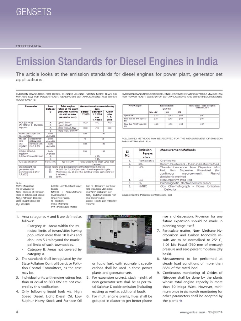 Emission Standards For Diesel Engines in India | PDF | Exhaust Gas ...
