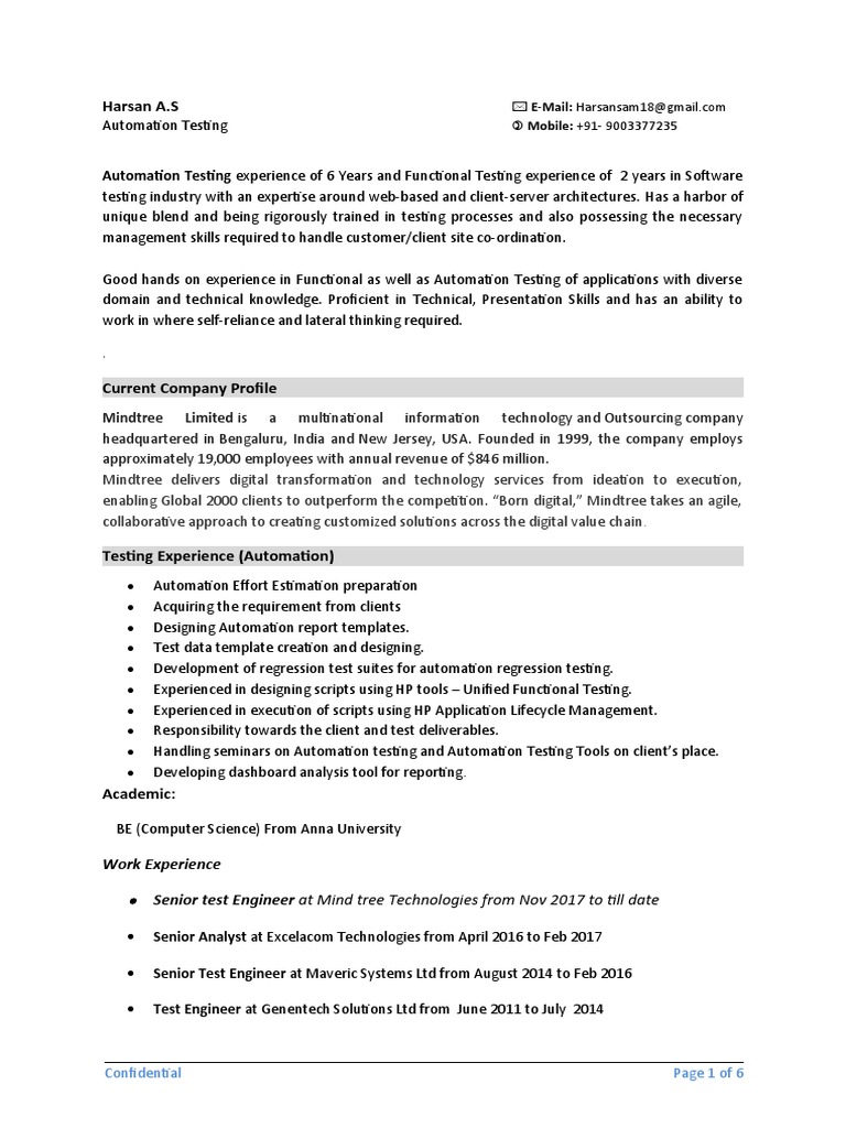 Harsan UFT Senior Tester Resume | PDF | Automation | Information Technology